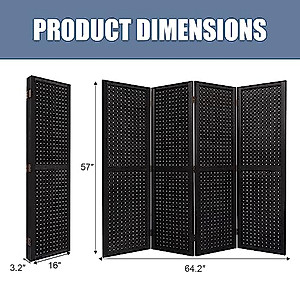 JVVMNJLK 4-Panel Pegboard Display Room Divider, Wood Folding Privacy Screen Freestanding Display Board Organizer for Retail, Craft Show, Art Display，Black