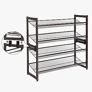 SONGMICS Shoe Rack, 2-Tier Stackable Shoe Storage Shelf, Flat or Angled Shoe Organizer, Metal Shoe Tower Stand for Closet Entryway, Bronze