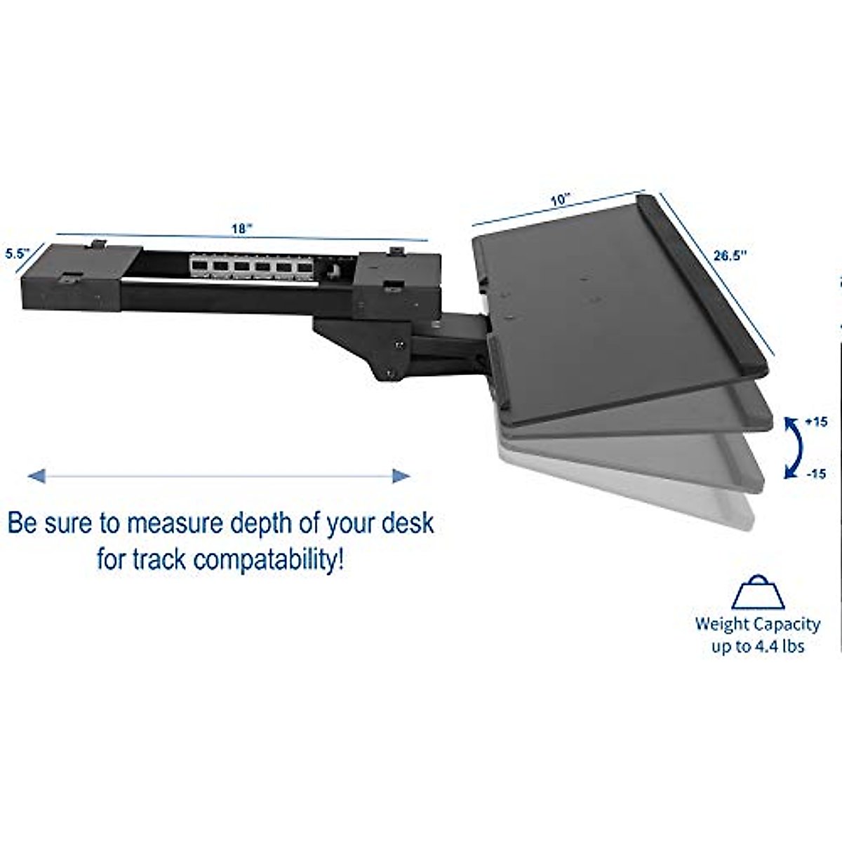 VIVO Adjustable Computer Keyboard and Mouse Platform Tray Deluxe Smooth Rolling Track Under Table Desk Mount, Black, MOUNT-KB04C