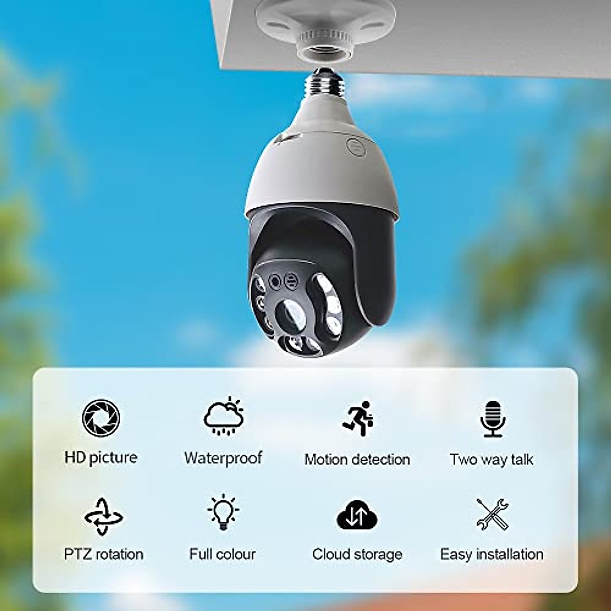 EVERSECU 2K 4MP Light Bulb Security Camera, Outdoor Waterproof, 360° View, 2.4G WiFi&Wireless, Motion Detection, Auto Tracking, 2 Way Audio, Color Night Vision, Work with Alexa Google