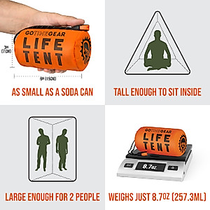 Go Time Gear - Life Bivy Thermal Bivvy and Life Survival Shelter - Emergency Sleeping Bags and Survival Tent - Emergency Bag Bundle (Orange)
