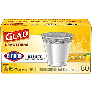 GLAD Small Kitchen Trash Bags, - 4 Gallon Trash Bag for Kitchen, Lemon Fresh Bleach Scent, Odor Eliminator, Leak Protection, 80 Count