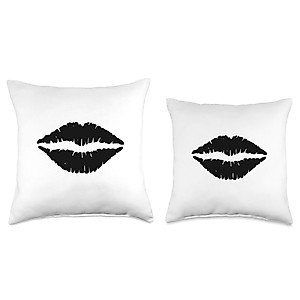 Sexy Mouth Lips Hot Black and White Lipstick Kiss Throw Pillow