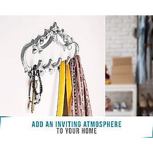 Comfify Cast Iron Wall Mounted Hanger Vintage Design with 5 Hooks - Keys, Towels, Coats etc - Wall Mounted, Metal, Heavy Duty, Rustic, Vintage, Decorative Gift Idea - 12.6x5.9” - Rustic White