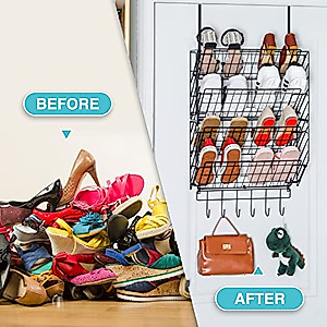 Aokitsink Over the Door Shoe Organizer with Hooks, Metal Hanging Shoe Rack for Door Closet, 4-Tier Adjustable Separator Mesh Wall Mounted Shoe Holder for Men Women