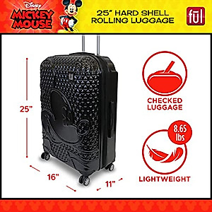 FUL Disney Mickey Mouse 25 Inch Rolling Luggage, Hardside Suitcase with Spinner Wheels, Black