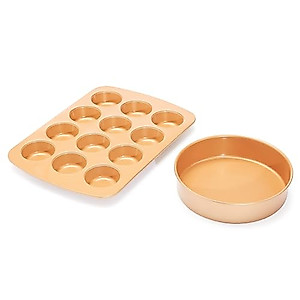 Amazon Basics Ceramic Nonstick Baking Sheets and Pans Bakeware Set, 5-Piece Set- Copper Color