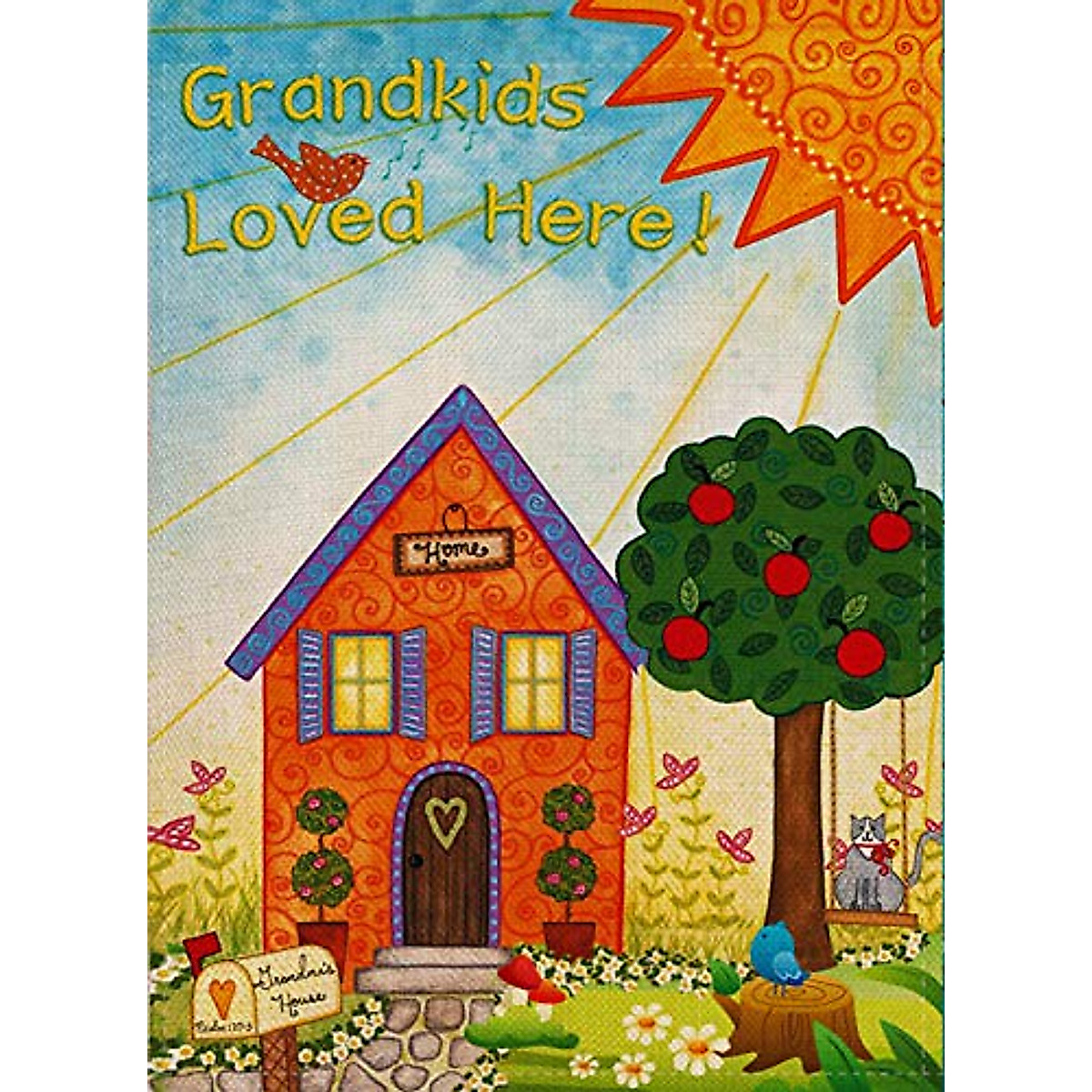 YaoChong Grandkids Loved Here Garden Flag,Grandchildren Spring Summer Autumn Sunshine Flower Bird Home Outdoor Decorative Double Sided 12.5x18 inch