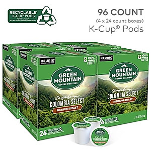 Green Mountain Coffee Roasters Colombia Select Coffee, Keurig Single-Serve K-Cup Pods, Medium Roast Coffee, 96 Count (4 Packs of 24)