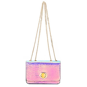 Segreto Women Hologram Evening Bag Handbag Holographic Shoulder Bag Chain Purse Crossbody Bag for Party(Purple)