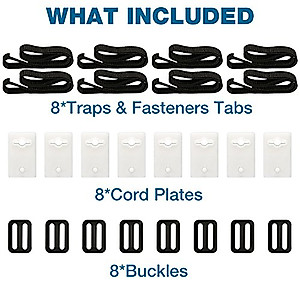 HENMI Pool Solar Cover Reel Attachment Kit,Solar Cover Reel Straps Solar Blanket Straps Kit for Universal In Ground Swimming Pool Including 8 Adhesive Nylon Straps and Tabs, 8 Cord Plates,8 Buckles