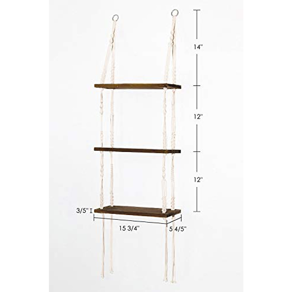 TIMEYARD Macrame Shelf Hanging Shelves, Wood Wall Shelf with Woven Rope, Rustic Floating Shelves Storage Organizer, 3 Tier Shelf Boho Decor for Living Room, Bathroom, Bedroom