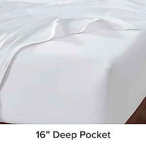 UGG 14180 Iona King 100% Cotton Bed Sheets and Pillowcases 4-Piece Set Matte Sateen Fabric Sleep in Luxury Machine Washable Resort Sheet Set, King, Ocean Bright White