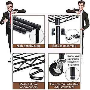 BLKMTY Metal Shelf 6 Tier Metal Storage Shelf Heavy Duty Wire Rack Shelves Wire Shelving Unit with Wheels Standing Shelf Units Height Adjustable Utility Commercial Grade Garage Shelves, Black