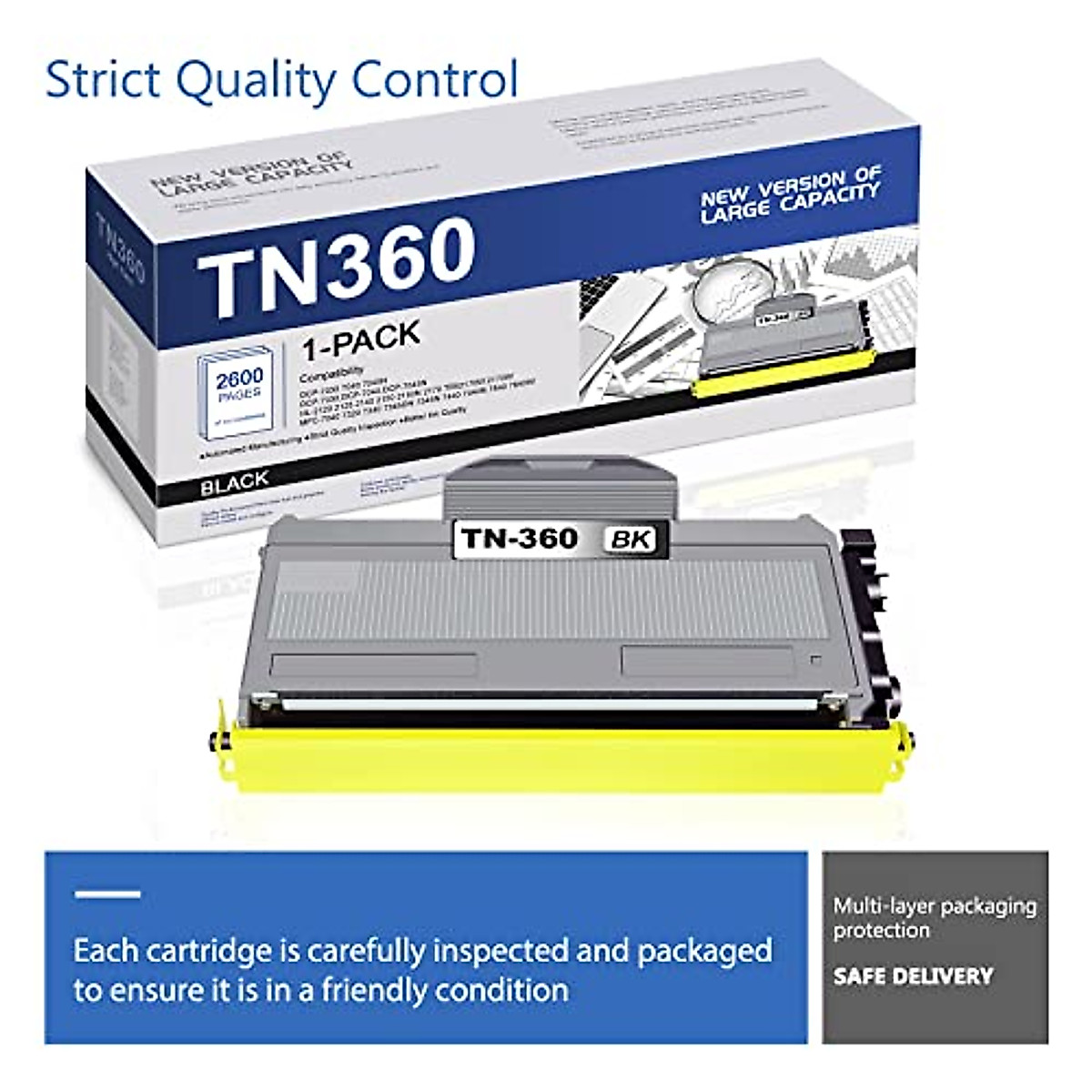 EDH Compatible TN360 TN-360 Toner Cartridge Replacement for Brother High Yield Compatible with DCP-7030 7045N 7040 MFC-7040 7320 7345DN 7440 7840W HL-2150N 2170 TR62170W 2170W Printer (1 Pack, Black)