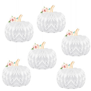 Fall Honeycomb Pumpkin Centerpiece for Table,Little Pumpkin Baby Shower Decorations for Girl Boy,10 Inch Paper Hanging Pumpkin Decorations for Thanksgiving Halloween,W A Little Pumpkin is On Her Way