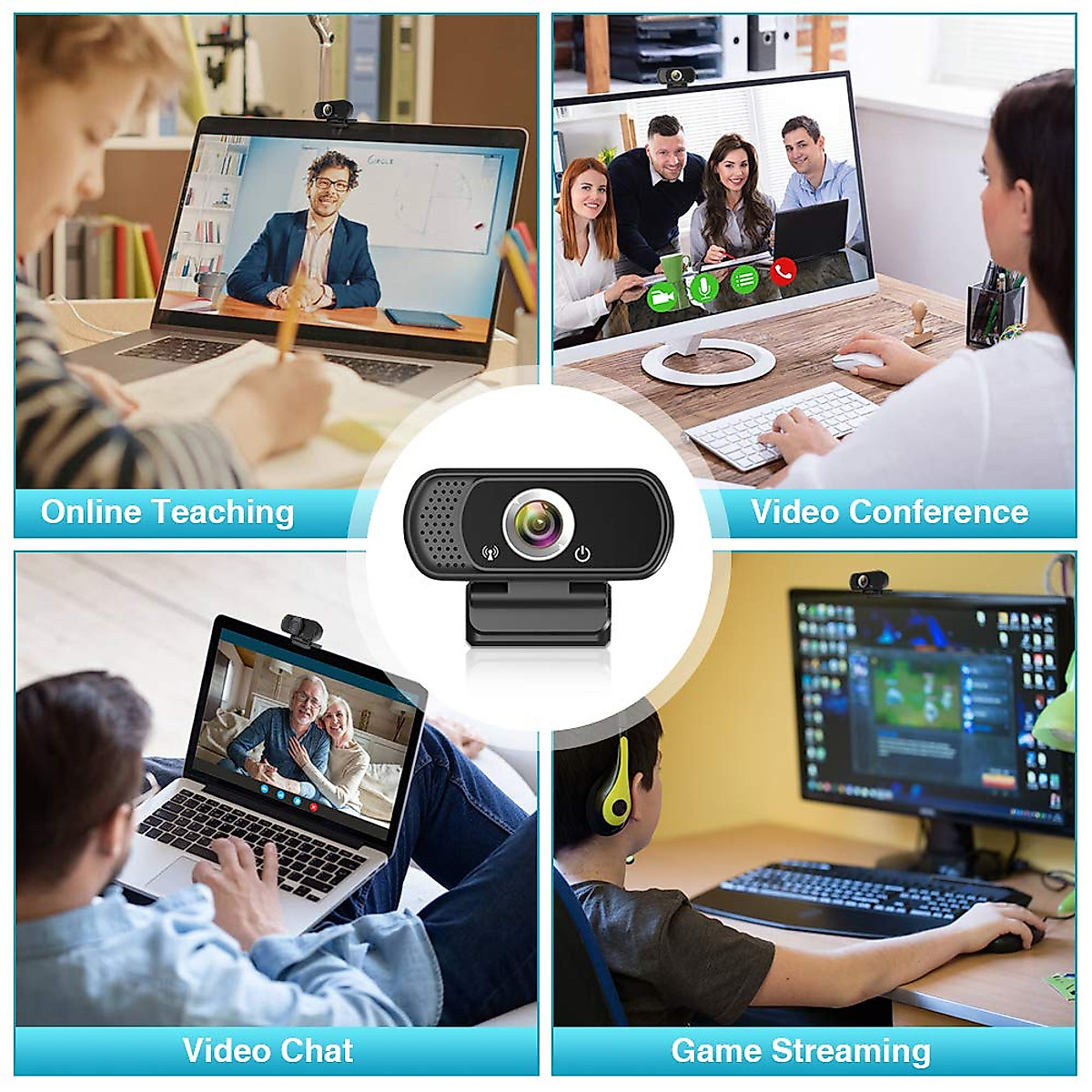 ZIQIAN HD Webcam 1080P Webcam,Live Streaming Web Camera with Stereo Microphone, Desktop or Laptop USB Webcam with 100 Degree View Angle for Conferencing, Streaming, Gaming.Video Calling (N5 Webcam)