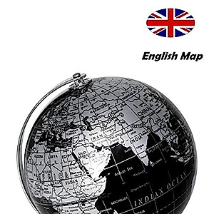 Exerz World Globe Black Dia 5.5-inch - Mini Educational Globe of Earth - Metal Base - Metallic Black
