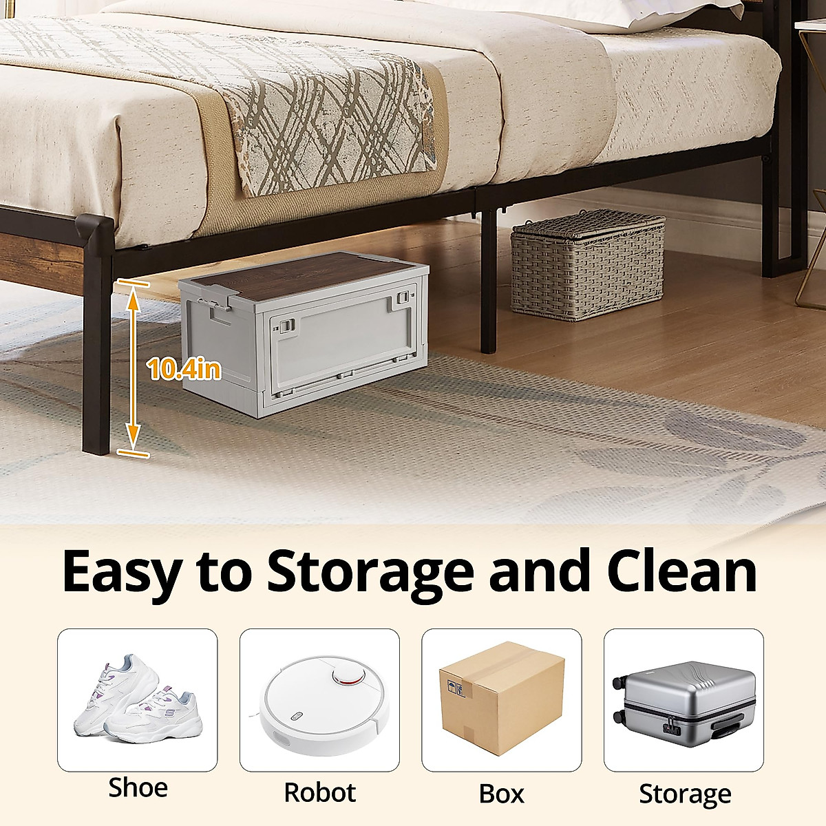 Twin Size Platform Bed, Modern Metal Bed Frame with Headboard, USB, LED Lights and Under-Bed Storage Space, Single Metal Bed Frame for Bedroom, Noise-Free, Easy to Clean