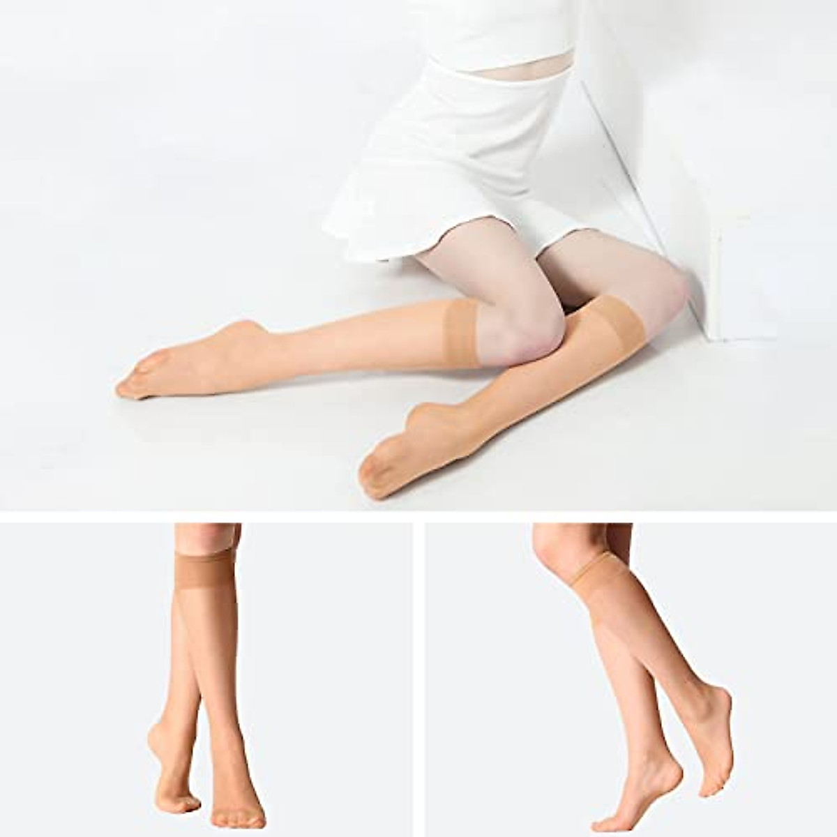 MANZI 12 Pairs Lady's Sheer Knee High Stockings (12 Pairs Natural)