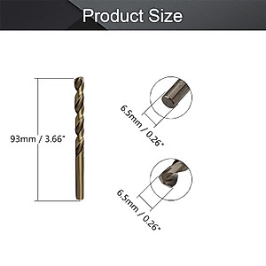 Utoolmart 2Pcs 6.5mm Heat Resistant Twist Drill Bit, Titanium Coated High Speed Steel Bit, M35 Cobalt Steel HSS-CO Grade with Straight Shank, Cut Through Hard Metals, Steel Copper, Aluminum Alloy