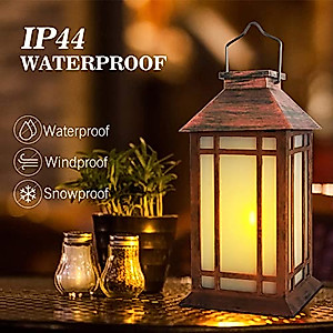 11" Solar Lantern Outdoor Garden Hanging Lanterns Waterproof LED Vintage Flickering Flame Lanterns for Patio, Table, Party.