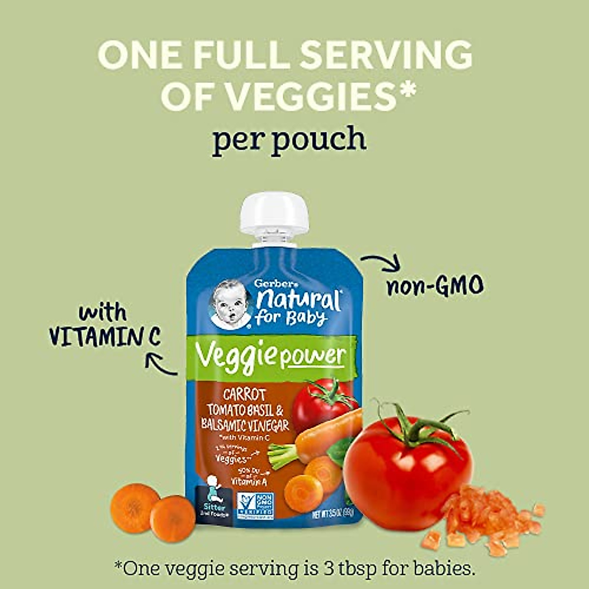 Gerber Baby Food Pouches, 2nd Food for Sitter, Veggie Power, Mixed Carrot Apple Coriander, 3.5 Ounce (Pack of 12)