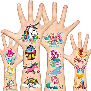 Leesgel 49 Styles Metallic Glitter Temporary Tattoos for Girls, Mermaid Unicorn, Butterfly Tattoos, Fake Temporary Tattoos for Kids Children Toddlers