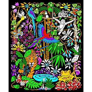 Stuff2Color Rainforest Velvet Coloring Poster - With Frogs, Monkeys, Birds and Tiger - For Kids, Toddlers, Girls, Boys and Adults (Arrives Uncolored) - Excellent Arts and Craft Activity for All Ages