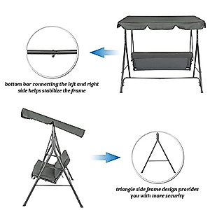 VINGLI Heavy Duty 450 LBS Upgraded 3 Person Outdoor Porch Swing with Stand, Adjustable Canopy Swing with Cushions & Steel Frame for Yard, Pool, Lawn, Indoors (Grey)