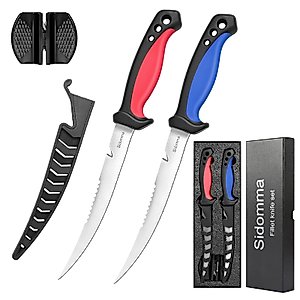 Sidomma 2 pcs Fishing Fillet Knife Set Stainless Steel 6.5 Inch Pro Fish Knife for Filleting, Fishing Gear, Fishing Tool Set, Fishing Sccessories Gifts for Men