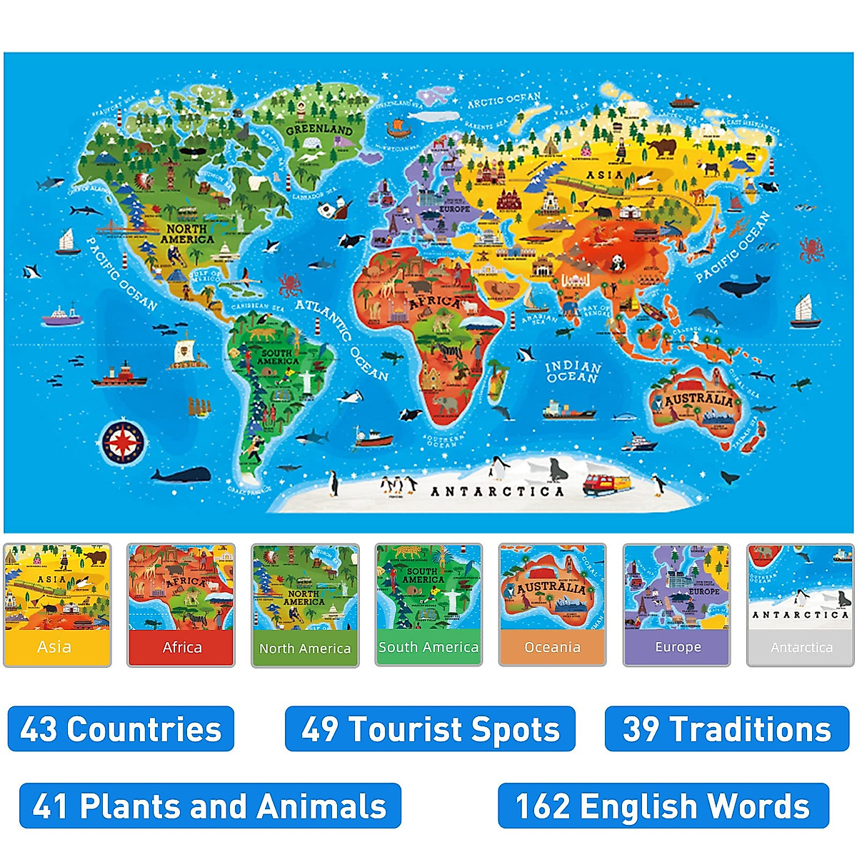 Mideer Floor Puzzle for Kids 4-8, 100 Piece World Map Jigsaw Puzzle with Continents, Geography Educational Toys for Boys and Girls, Globe Atlas Puzzle Maps Preschool Learning Game for Kids Ages 4-6