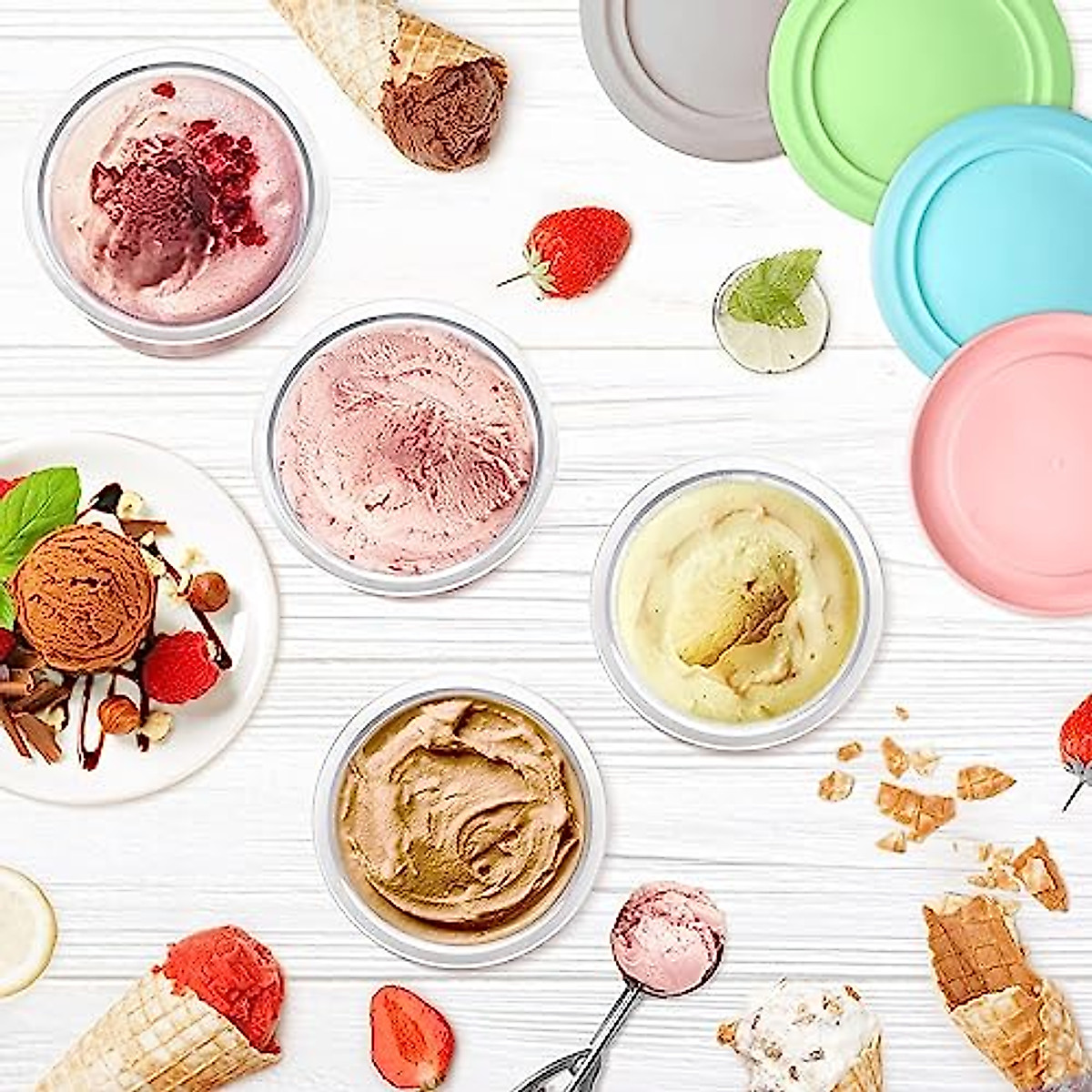 Containers Replacement for Ninja Creami Pints and Lids - 4 Pack,16oz Cup Compatible with NC301 NC300 NC299AMZ Series Ice Cream Maker, BPA Free Dishwasher Safe Leak Proof.