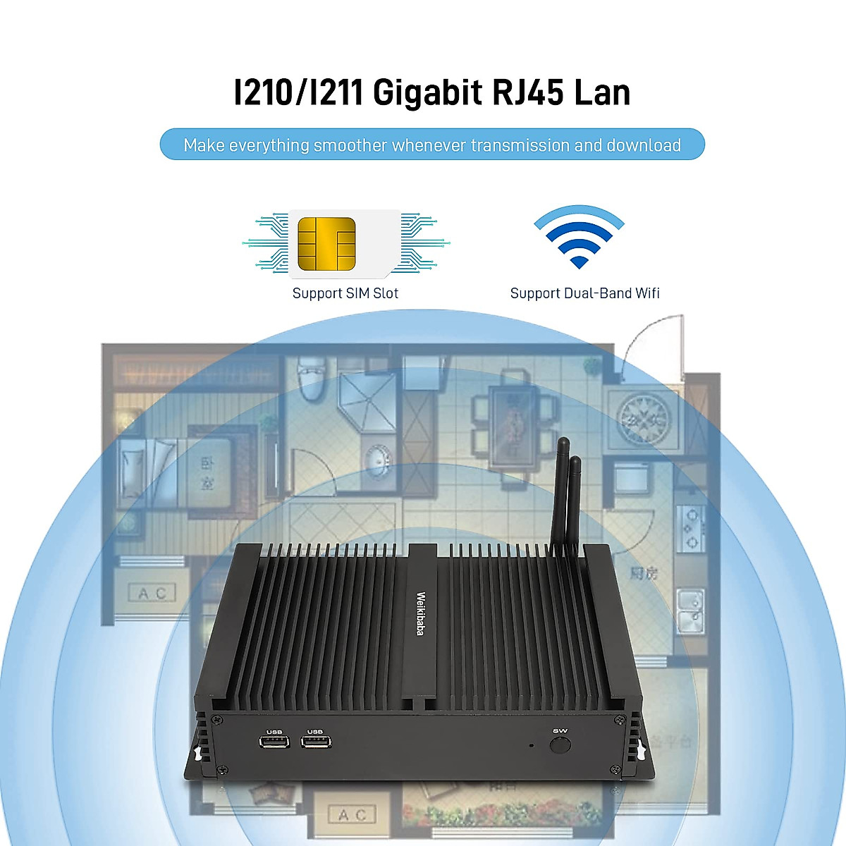 Weikibaba Mini Computers with Windows 10 Core i5 4200U,Mini Computer 16G RAM 512G SSD 1TB HDD,Micro Computer 2 NIC,HDMI,VGA,6 RS232 COM, WiFi
