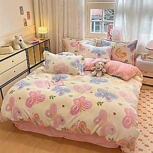 MorroMorn Twin Bedding Sets, Butterfly Pink Duvet Cover Set, Fluffy Comforter Covers Blanket Ultra Soft Kawaii Cute for Girls Kids Toddler Teen Women Twin/Twin XL Size