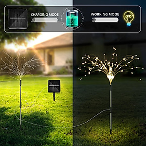 iFalarila 8 Modes Solar Garden Lights with 1200mAH Solar Panels, 480 LED Fairy Lights - Waterproof - Firework Light - String Lights for Yard Decorations, Pathway, Garden, Patio - 4 Pack Warm White