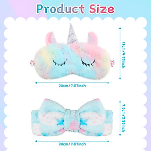 12 Packs Sleepover Party Favors for Teenager Girl, Unicorn Animal Plush Sleep Eye Mask Soft Plush Nap Eyeshade Plush Bow Headbands, Elastic Hair Band for Single Women Spa Pajama Party (Fresh Style)