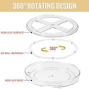 2 Pack Lazy Susan Rotating Turntable Storage Container- for Cabinets, Pantry, Fridge, Countertops, Clear Plastic Food Storage Spinning Organizer