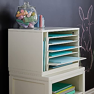 MARTHA STEWART Crafting Kids' Paper Organizer - Creamy White, Tabletop Construction Paper Storage with Compartments, Wooden 6 Tray Sorter