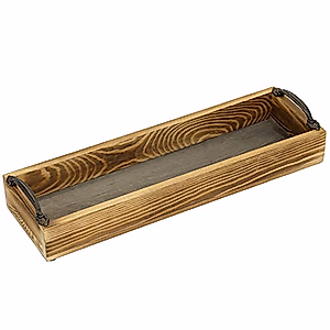 MyGift 16 Inch Rustic Brown Narrow Decorative Tray with Vintage Gray Base and Metal Handles