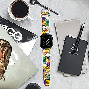 Hepsun Compatible with Apple Watch Band Pikacu Dinosaur 38mm/40mm/41mm/42mm(Series10),Soft Silicone Magic Fancy Strap Compatible with iWatch Series SE 10 9 8 7 6 5 4 3 2 1 Men Women