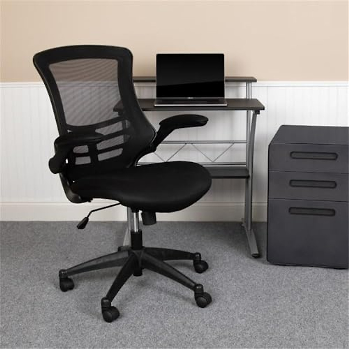 Pemberly Row Contemporary Mid-Back Mesh Office Chair in Black