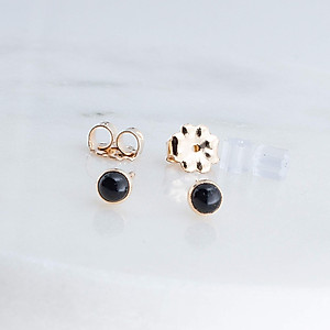 Tiny Gold Stud Piercing Earrings Bezel Set for Cartilage Tragus Helix Multiple Hypoallergenic Birthstone Jewelry for Women (Black Onyx | 3mm GF)