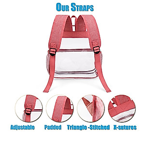 Crosstime Pink Clear Backpack for Stadium Events 12x6x12 Clear Stadium Bag For Sporting Events Games Festival Concerts,Women Girls