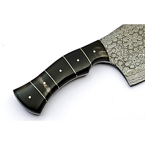 CK-104 Hand Forged 224 Layers Damascus Steel Chef's Cleaver Full Tang Horn Handle, Sharp Blade With Leather Sheath