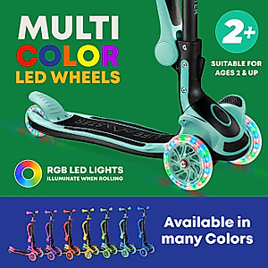 Kids Scooter – Foldable Seat – LED Wheel Lights Illuminate When Rolling – Children and Toddler 3 Wheel Kick Scooter – Adjustable Handlebar – Indoor and Outdoor- Pink - by Lifemaster