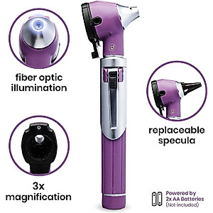 Zyrev ZetaLife Otoscope Set with 50 Extra Disposable Specula Tips, Purple