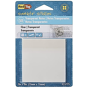 Redi-Tag SeeNote Stickies Transparent Sticky Notes, 50-Pack, 3 x 3 Inches, Clear (23775)