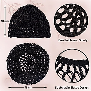 MODSIGHT Mesh Hair Net for Women Sleeping, 4 Pcs Rayon Snood Crocheted Cover Ornament for Sleeping, Black Crochet Hair Net for Women Sleep Cap (Black)