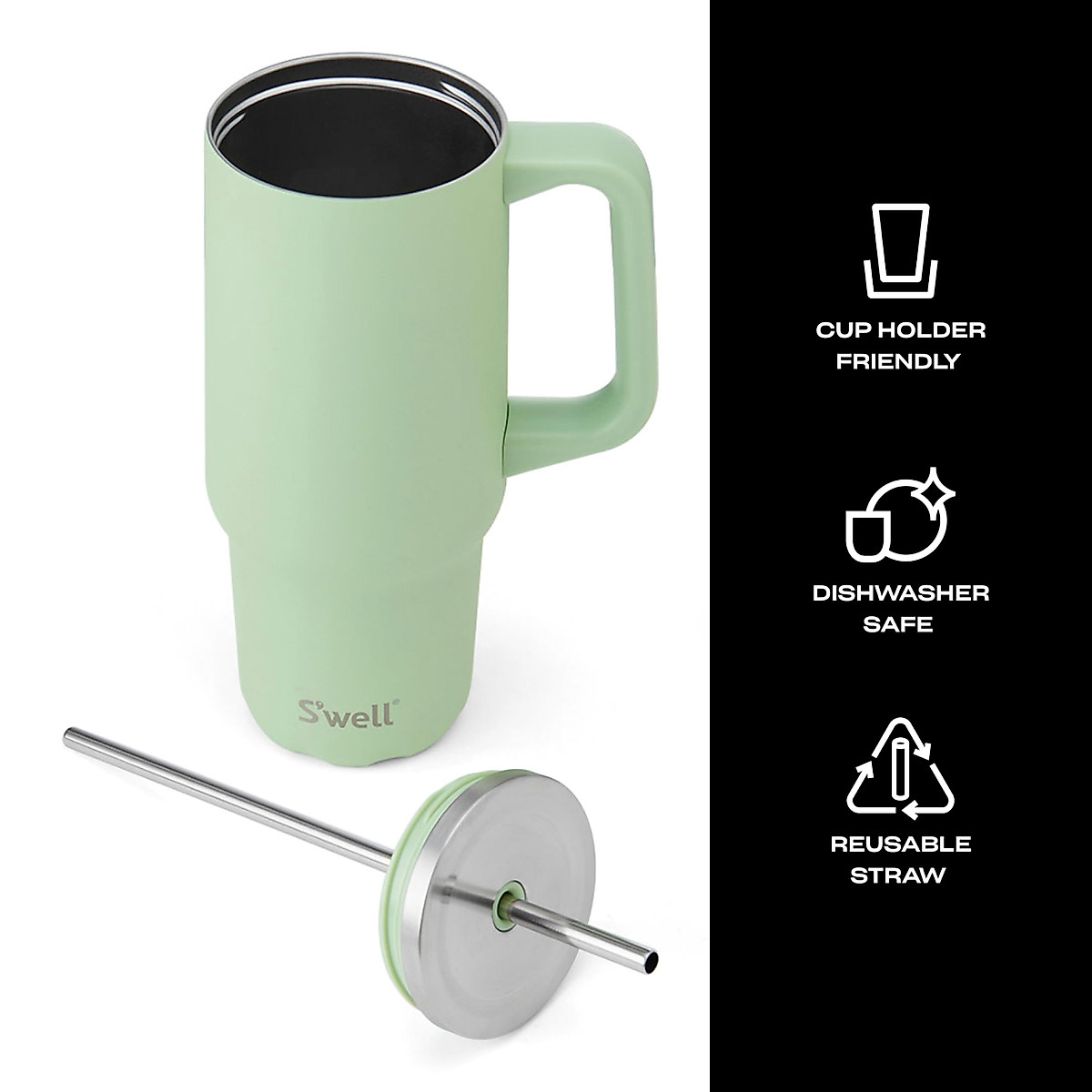 S'well Recycled Stainless Steel Tumbler XL with Straw and Handle, 30oz, Pistachio, Triple Layered Vacuum Insulated Containers Keeps Drinks Cold for 36 hours and Hot for 9